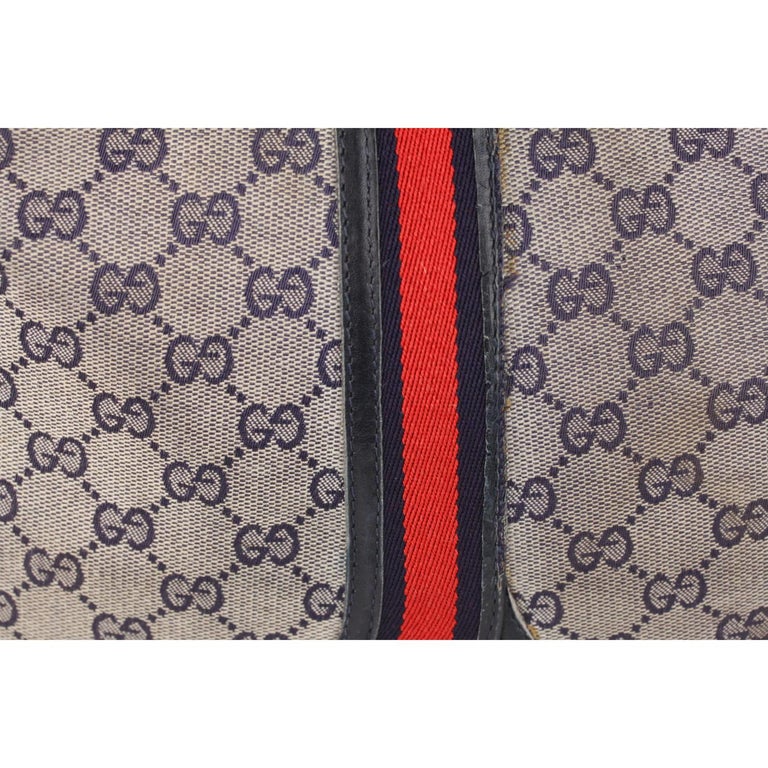 Gucci Vintage Blue Monogram Canvas Shoulder Bag with Stripes at 1stDibs