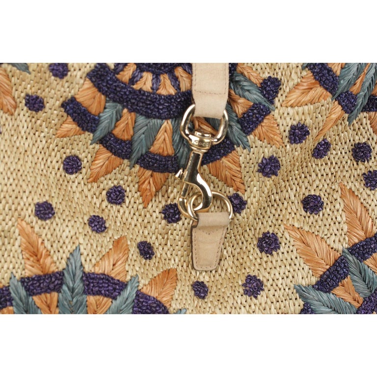 Gucci Beige Raffia Flowers Jackie O Bouvier Hobo Bag For Sale at 1stDibs