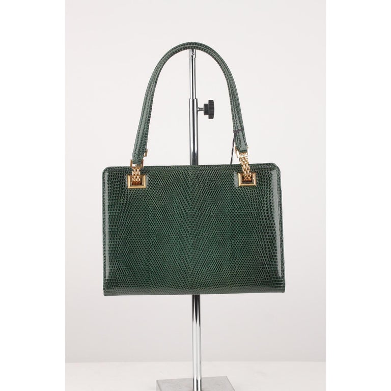 Gucci Vintage Green Lizard Handbag Top Handle Bag For Sale at 1stDibs