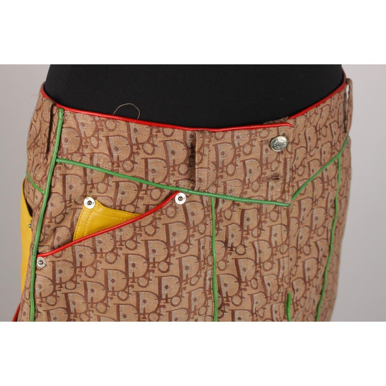 Christian Dior Beige Monogram Rasta Skirt with Leather Trim Size 42 For ...