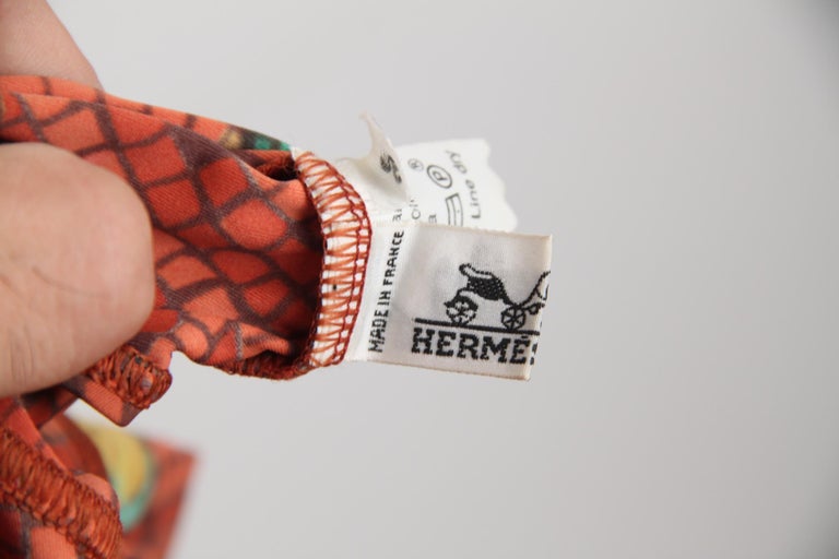 Hermes Vintage Brown Mosaic Print One Piece Swimsuit Size 38 Fr At