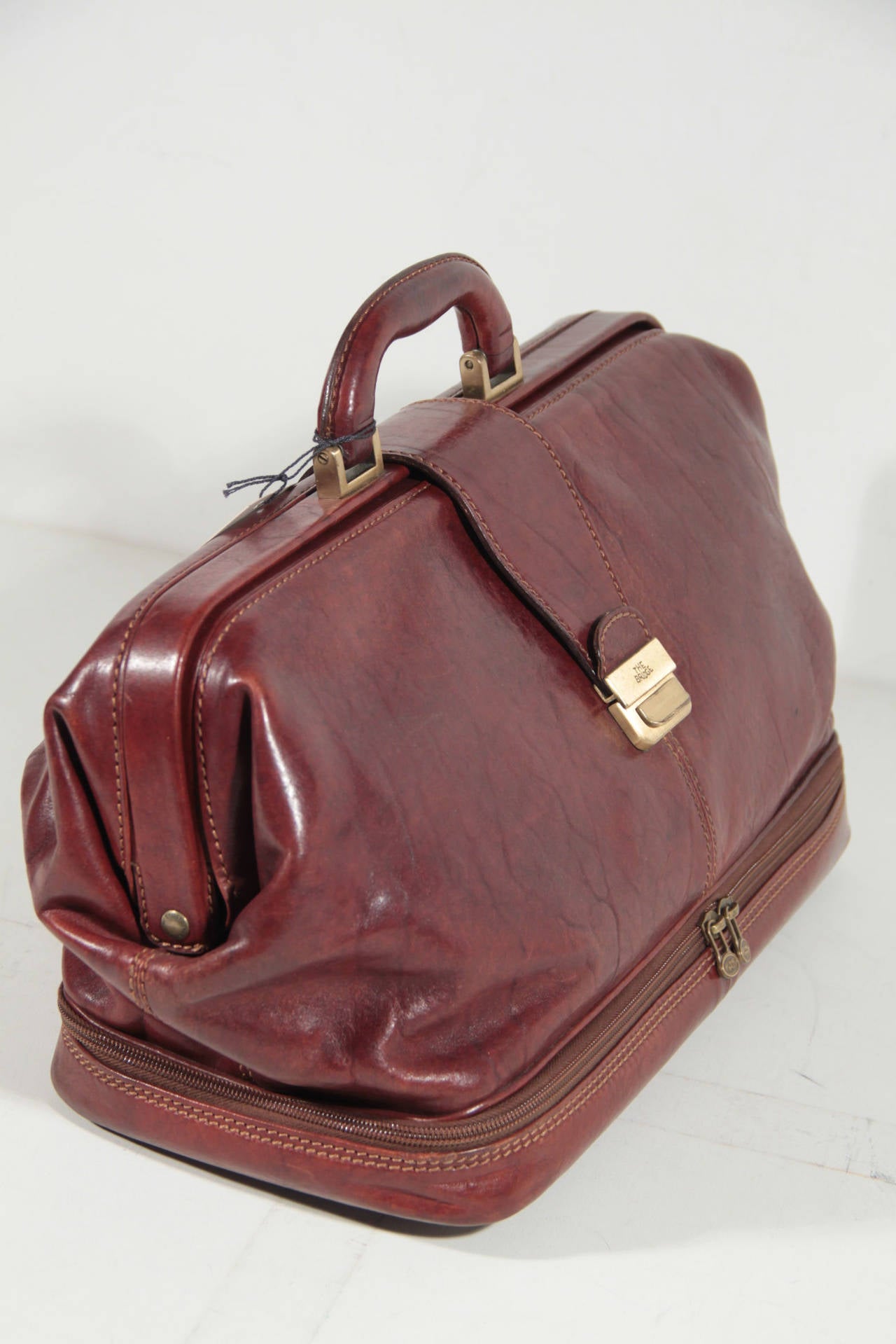 THE BRIDGE Brown Leather GLADSTONE BAG Doctor HANDBAG w/ BOTTOM SECTION ...