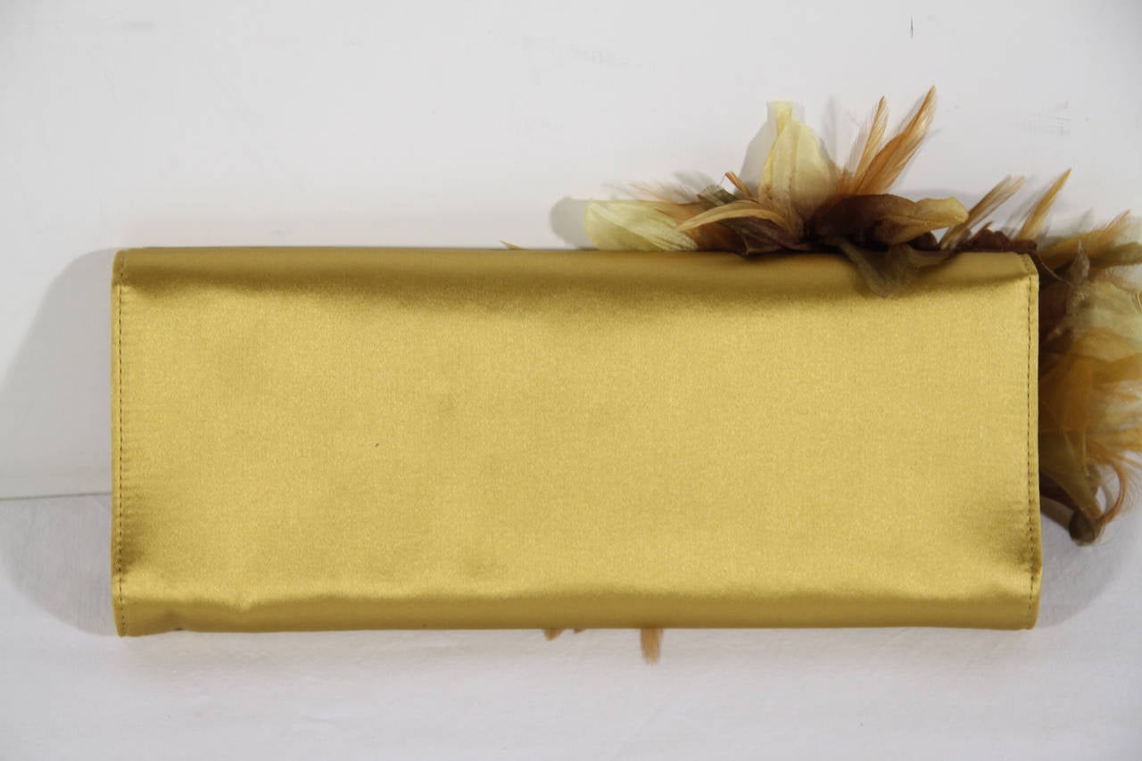 GUCCI Auth Yellow Satin ANGELICA CLUTCH Handbag EVENING BAG Feather ...