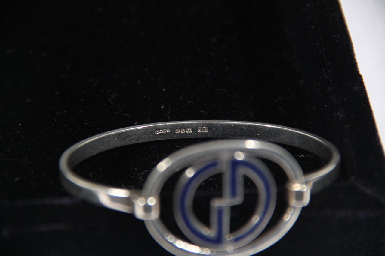 Gucci Authentic Vintage Sterling Silver Bangle Blue Enamel GG Logo ...