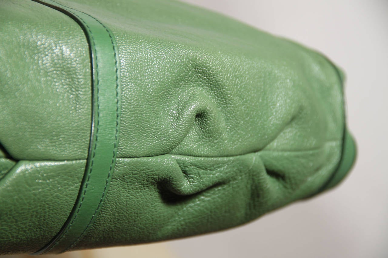 BULGARI BVLGARI Italian Authentic Green Leather CHANDRA BAG Shoulder ...