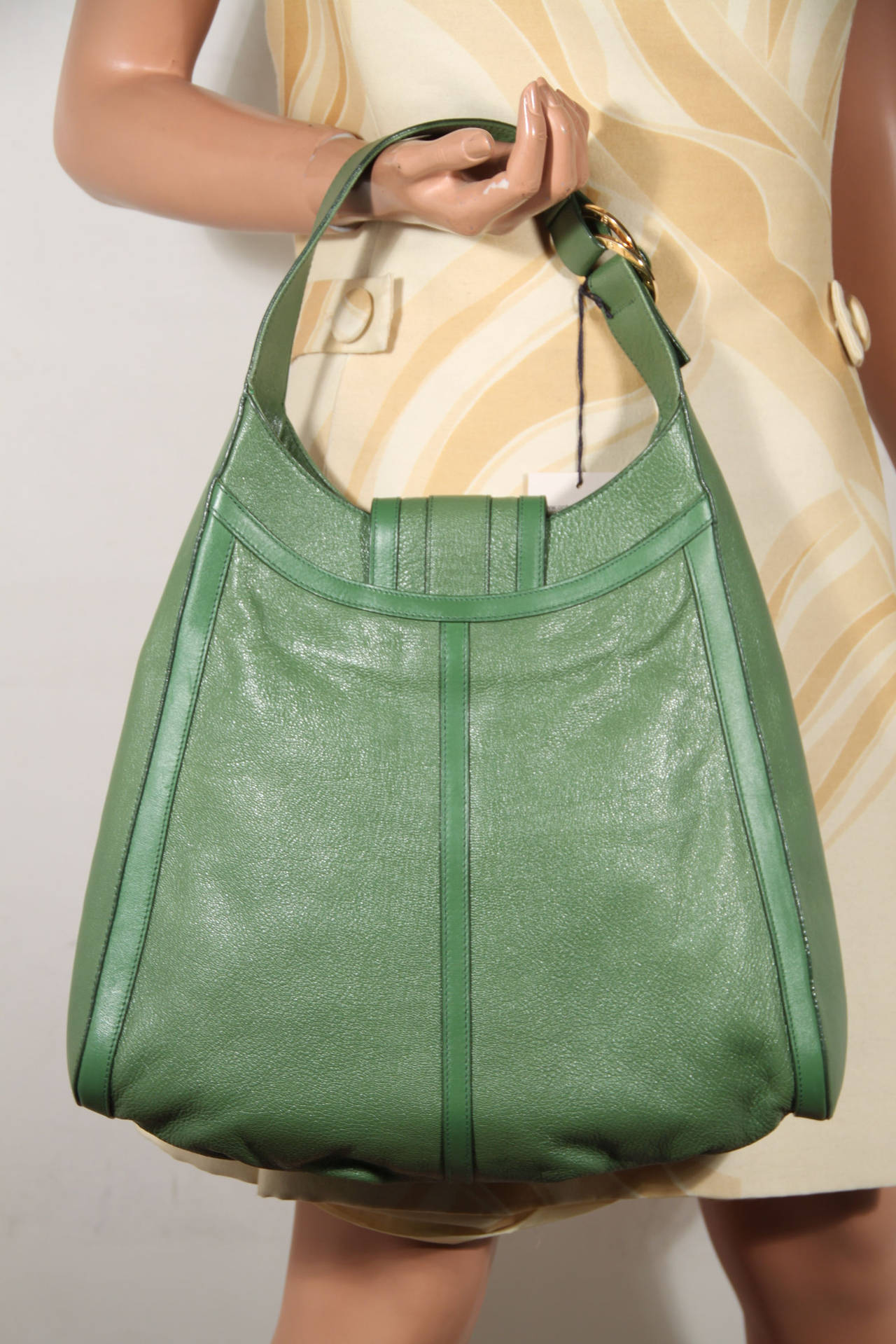 BULGARI BVLGARI Italian Authentic Green Leather CHANDRA BAG Shoulder ...