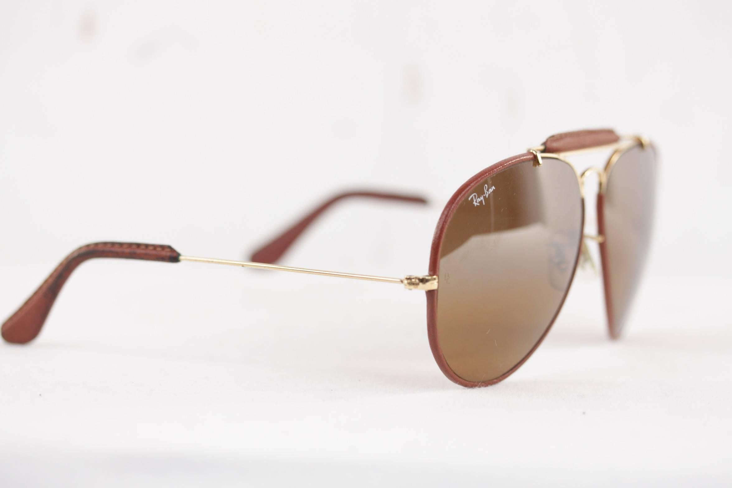 RAY BAN B&L Vintage Brown LEATHERS Outdoorsman AVIATOR 62/14 Sunglasses ...