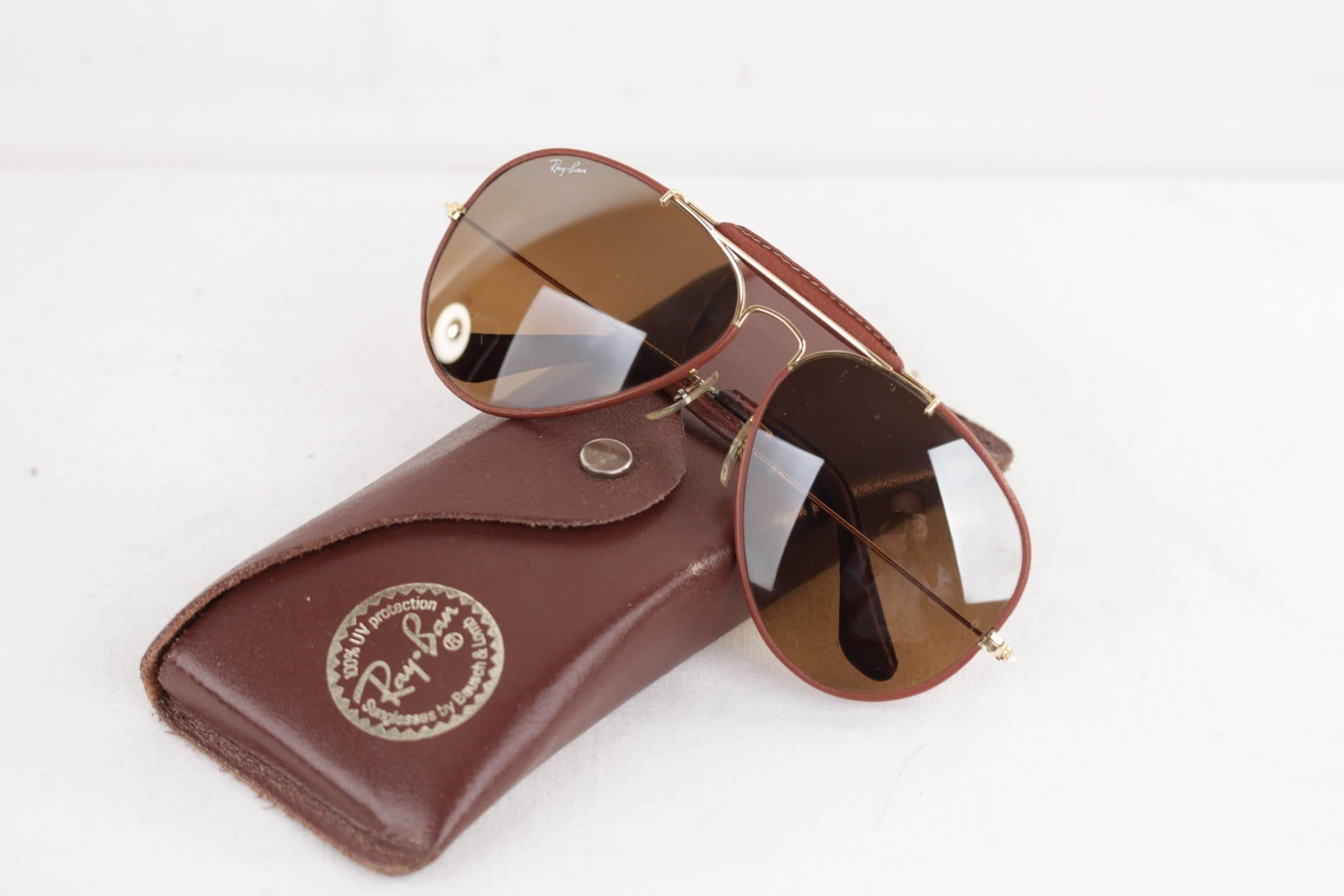 RAY BAN B&L Vintage Brown LEATHERS Outdoorsman AVIATOR 62/14 Sunglasses w/CASE at 1stDibs | b&l ...