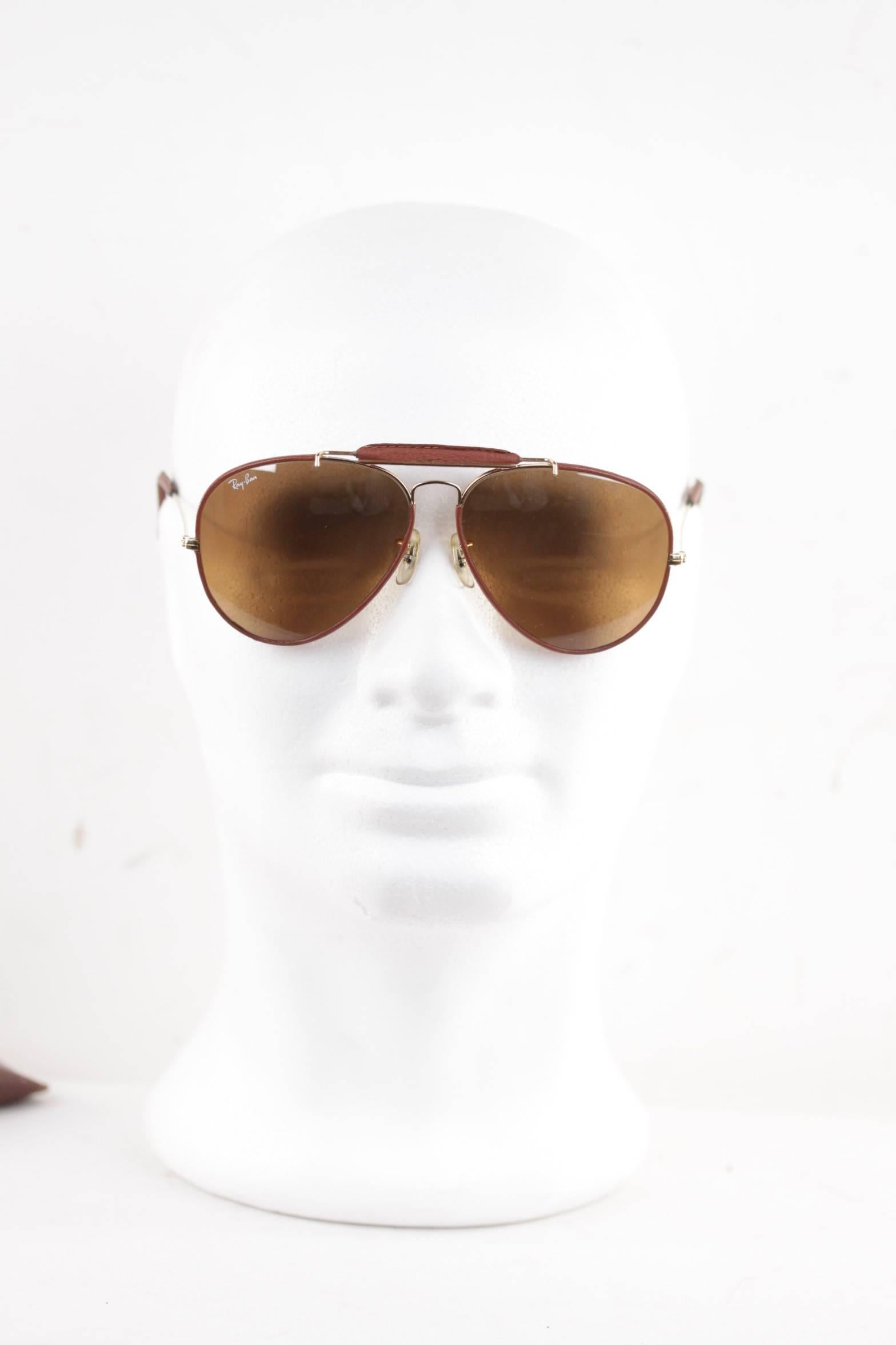 RAY BAN B&L Vintage Brown LEATHERS Outdoorsman AVIATOR 62/14 Sunglasses ...