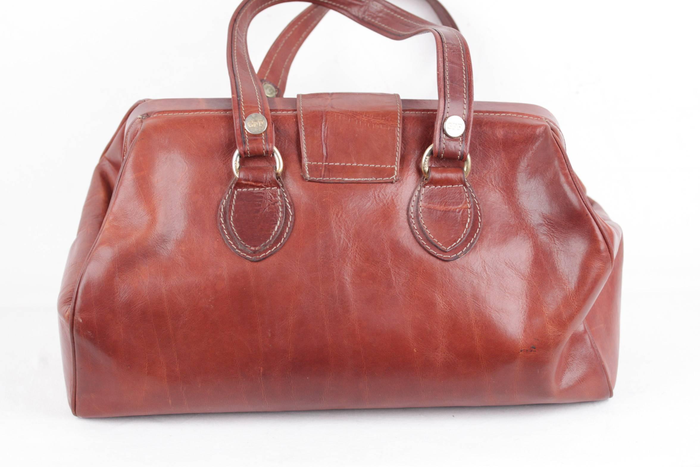 GIANFRANCO FERRE Italian Brown Leather DOCTOR BAG Tote HANDBAG at 1stDibs