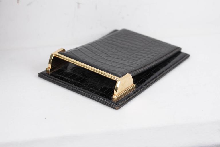 GUCCI VINTAGE Black Crocodile Leather DESK NOTEPAD COVER Notebook ...