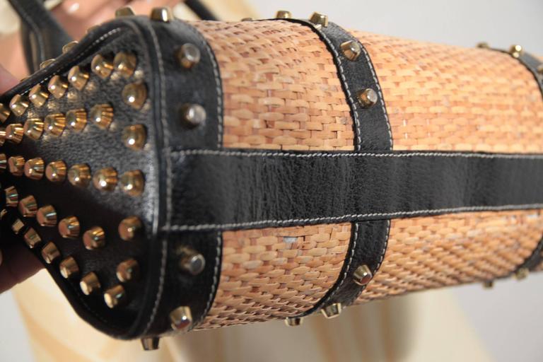 FENDI Italian STRAW and Black Leather STUDDED LARGE TOTE Handbag ...