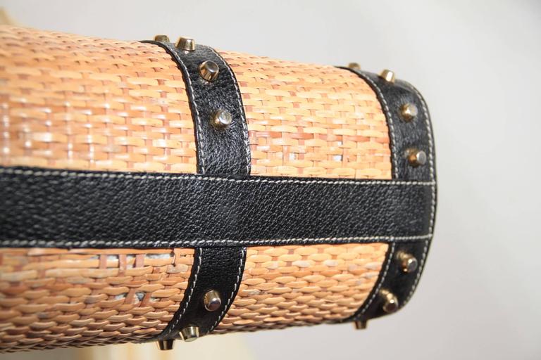 FENDI Italian STRAW and Black Leather STUDDED LARGE TOTE Handbag ...