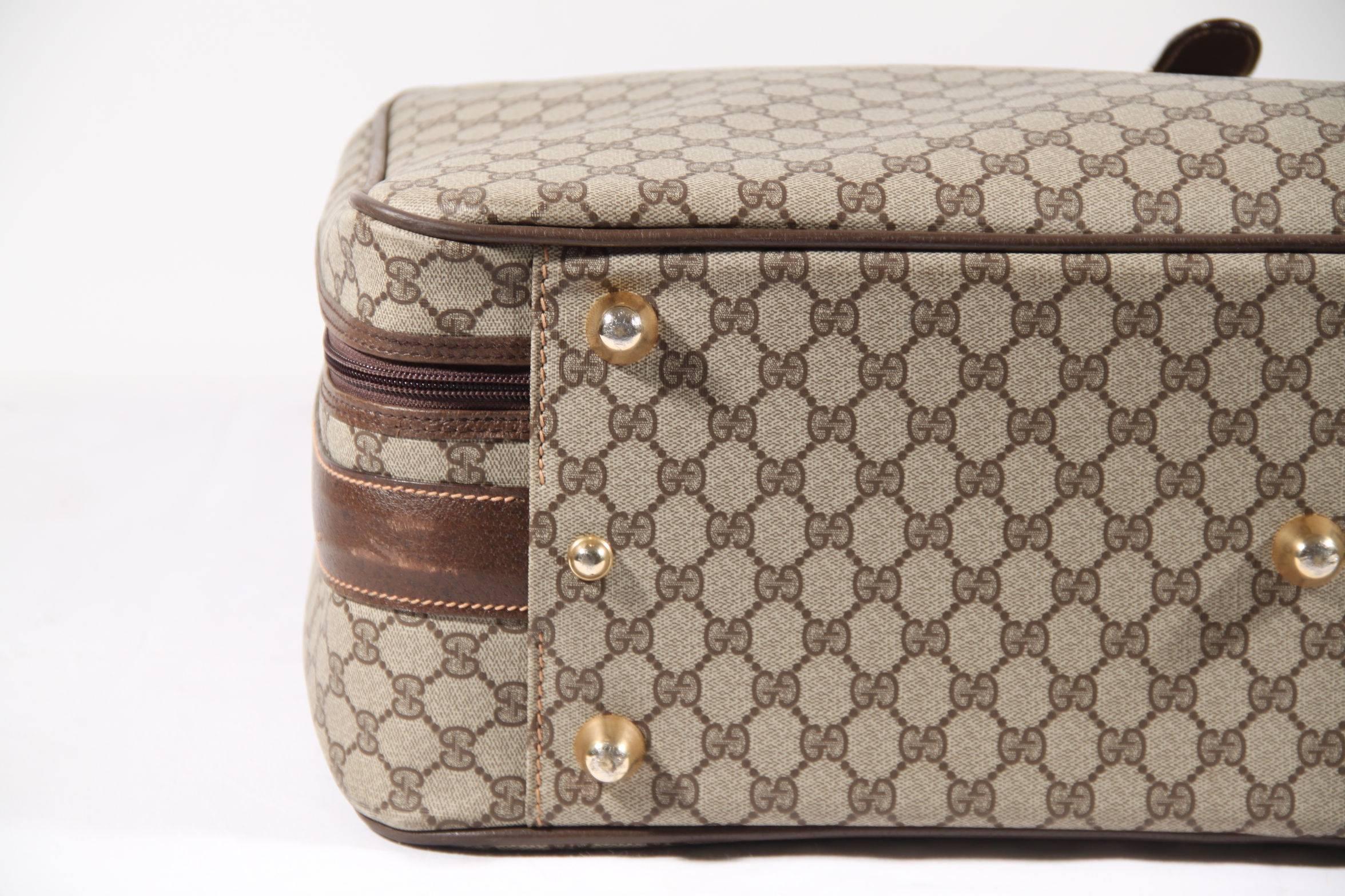 GUCCI Italian VINTAGE GG MONOGRAM Canvas SUITCASE Travel bag w/ STRIPES ...