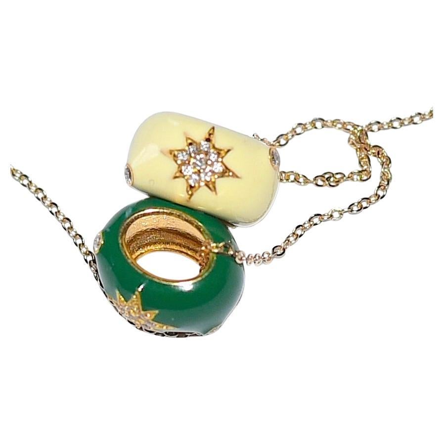 14k Solid Yellow Gold Starburst Star Diamond Accent Enamel Necklace For ...