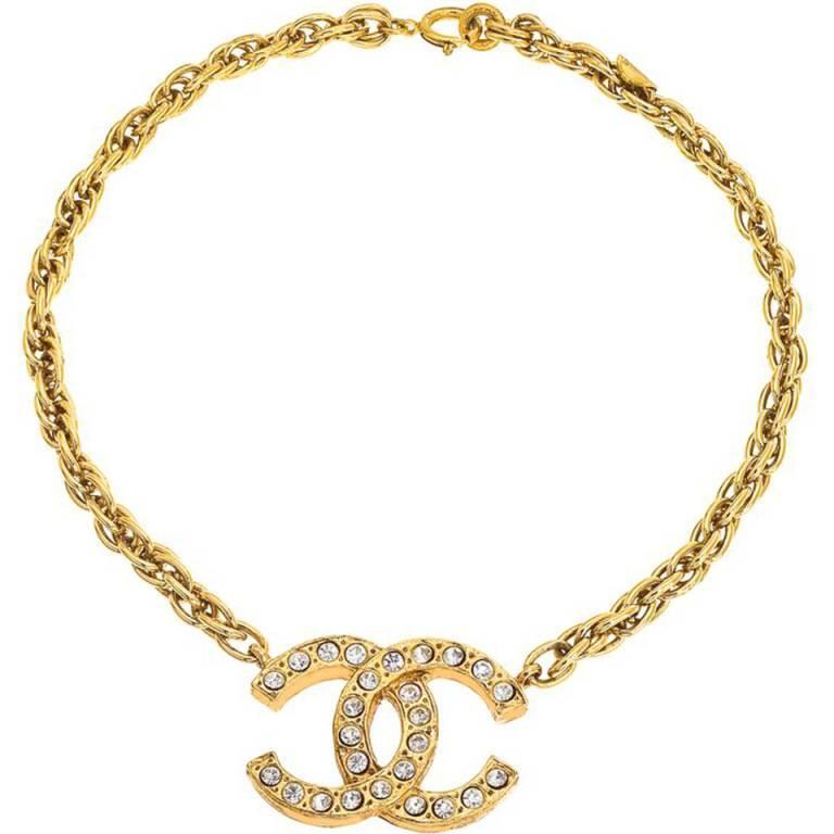Chanel Large CC Rhinestone Necklace at 1stDibs