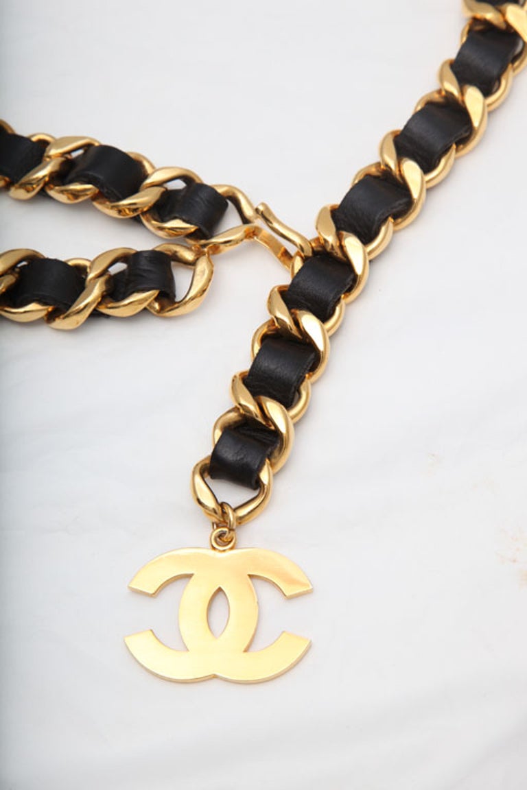 Chanel Iconic Black And Gold Chain Belt With Large CC Logos at 1stdibs
