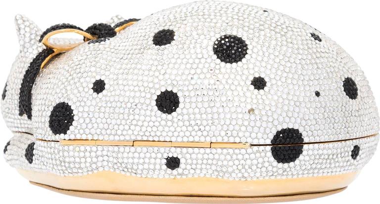 Judith Leiber Full Bead Silver and Black Crystal Sleeping Cat ...