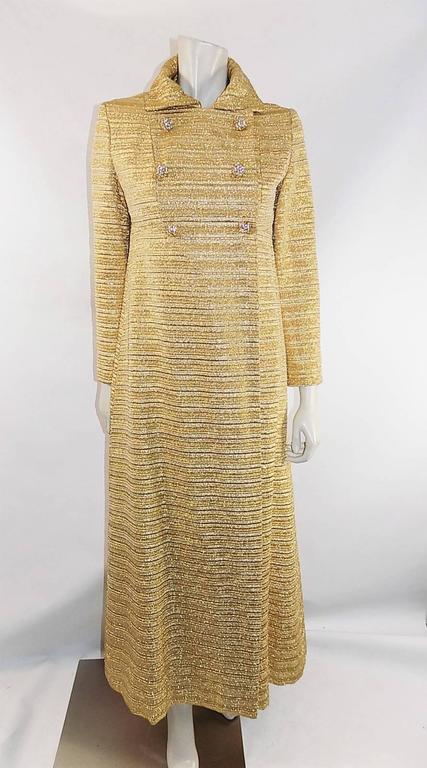 Gold metallic vintage coat with crystal buttons For Sale at 1stDibs