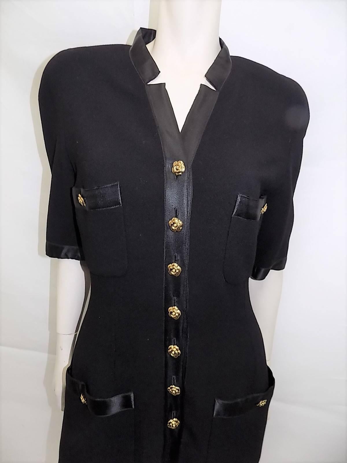 Chanel Black Tuxedo dress with Camellia Buttons at 1stDibs