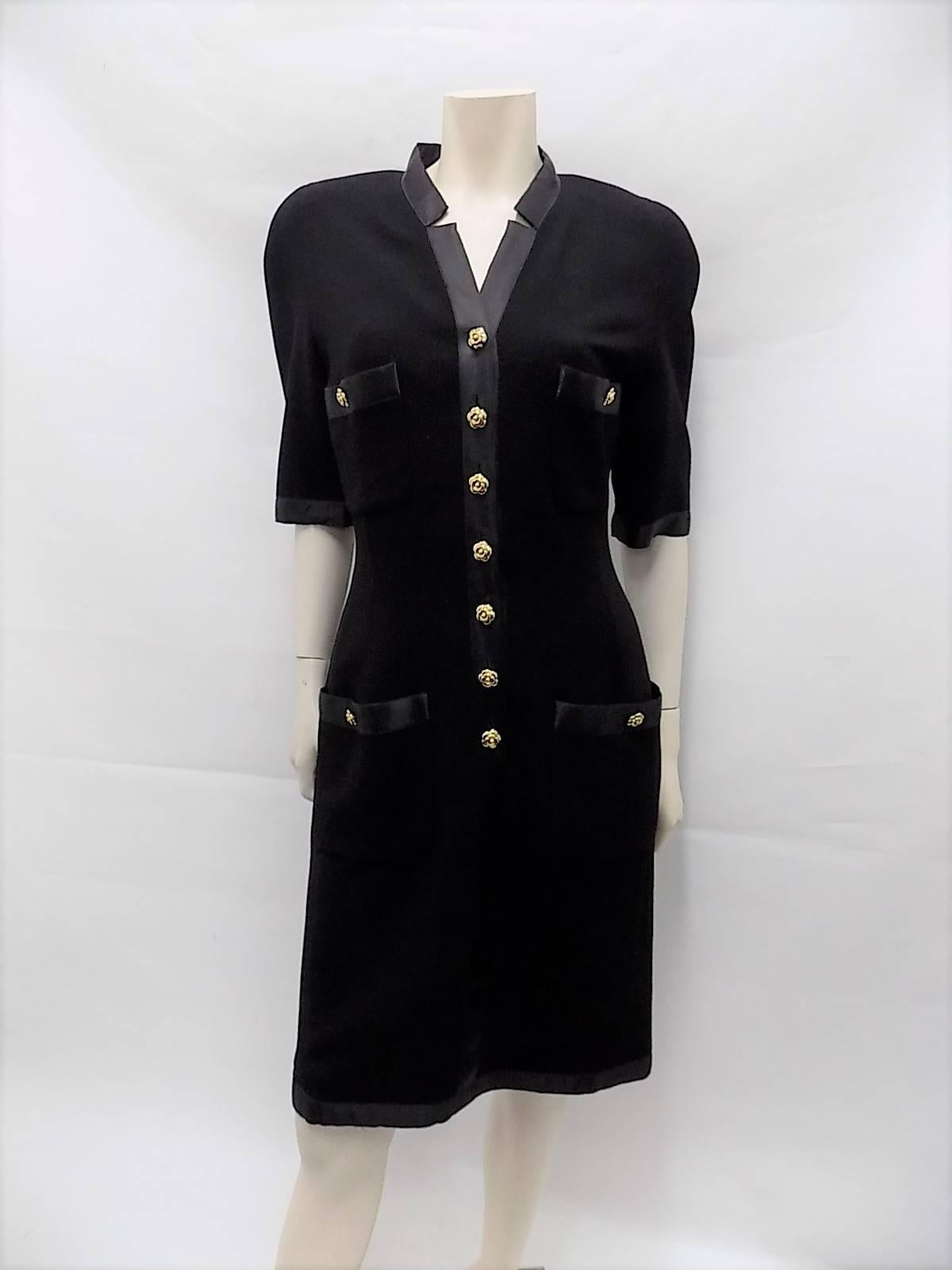 Chanel Black Tuxedo dress with Camellia Buttons at 1stDibs