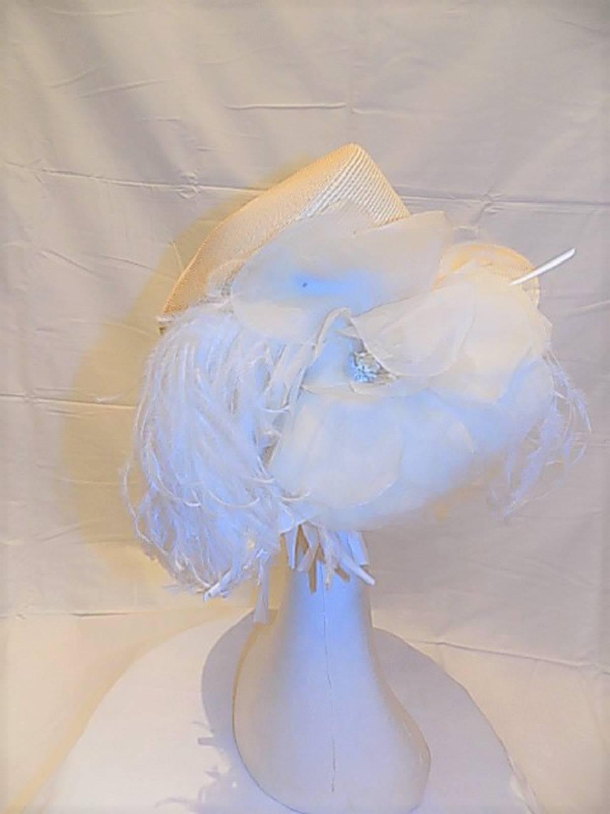 Tracey Tooker Couture Fancy Ivory summer Hat with flower and Feathers ...