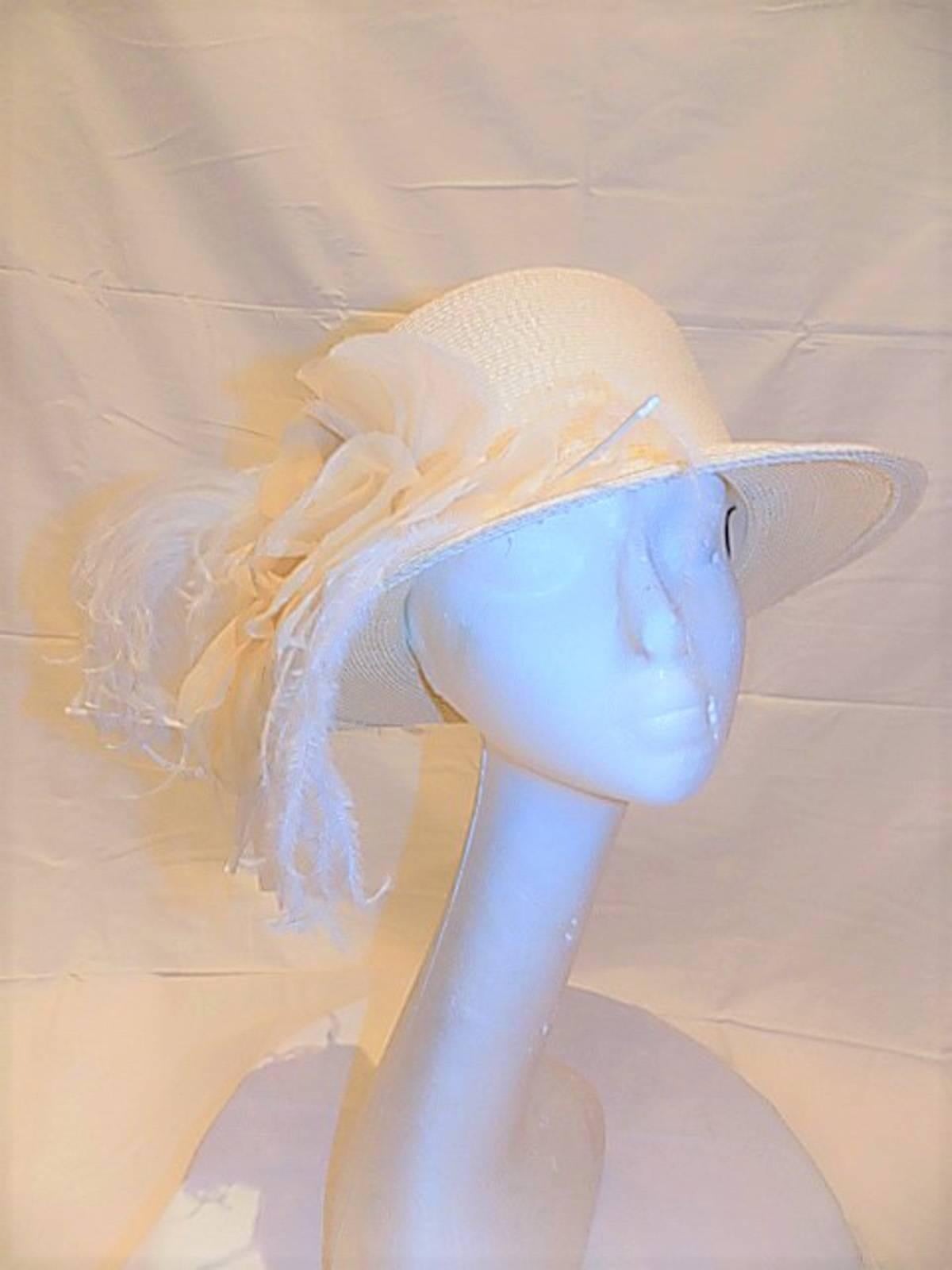 Tracey Tooker Couture Fancy Ivory summer Hat with flower and Feathers ...
