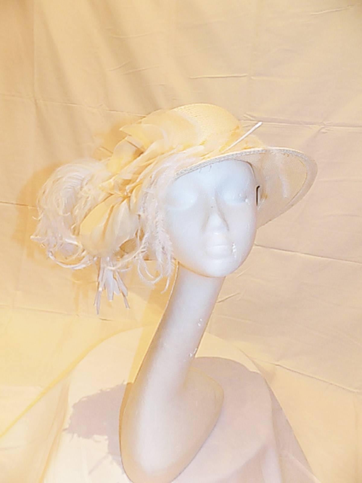 Tracey Tooker Couture Fancy Ivory summer Hat with flower and Feathers ...