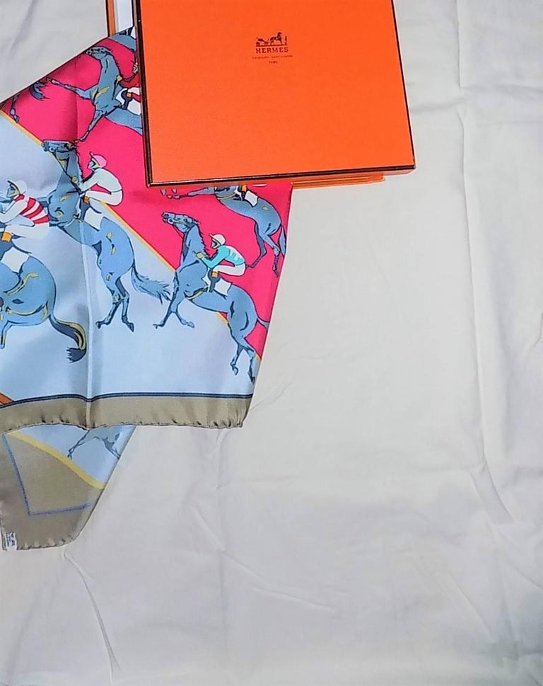 Hermes vintage equestrian horse race silk scarf new in box at 1stDibs