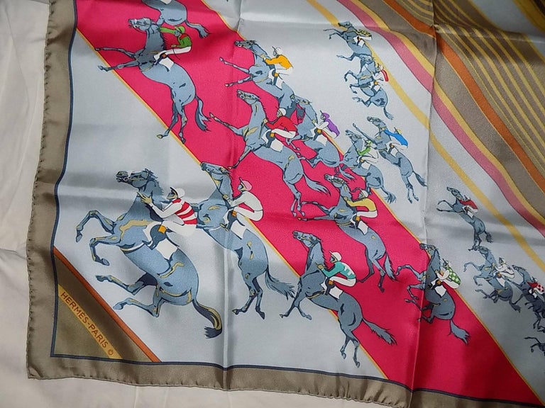 Hermes vintage equestrian horse race silk scarf new in box at 1stDibs