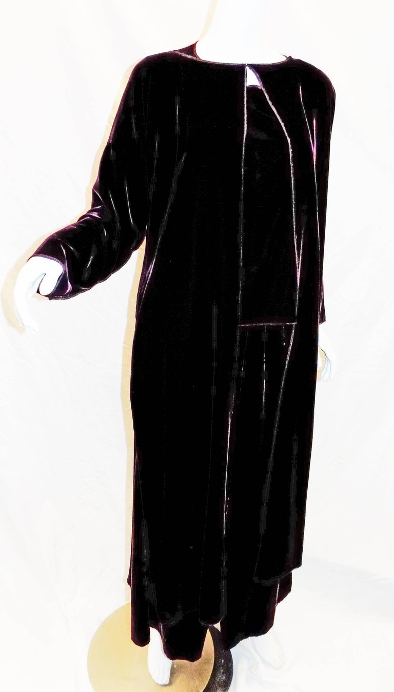 Burgundy Zoran silky velvet 3 pc jacket duster, blouse/top and pant set ...