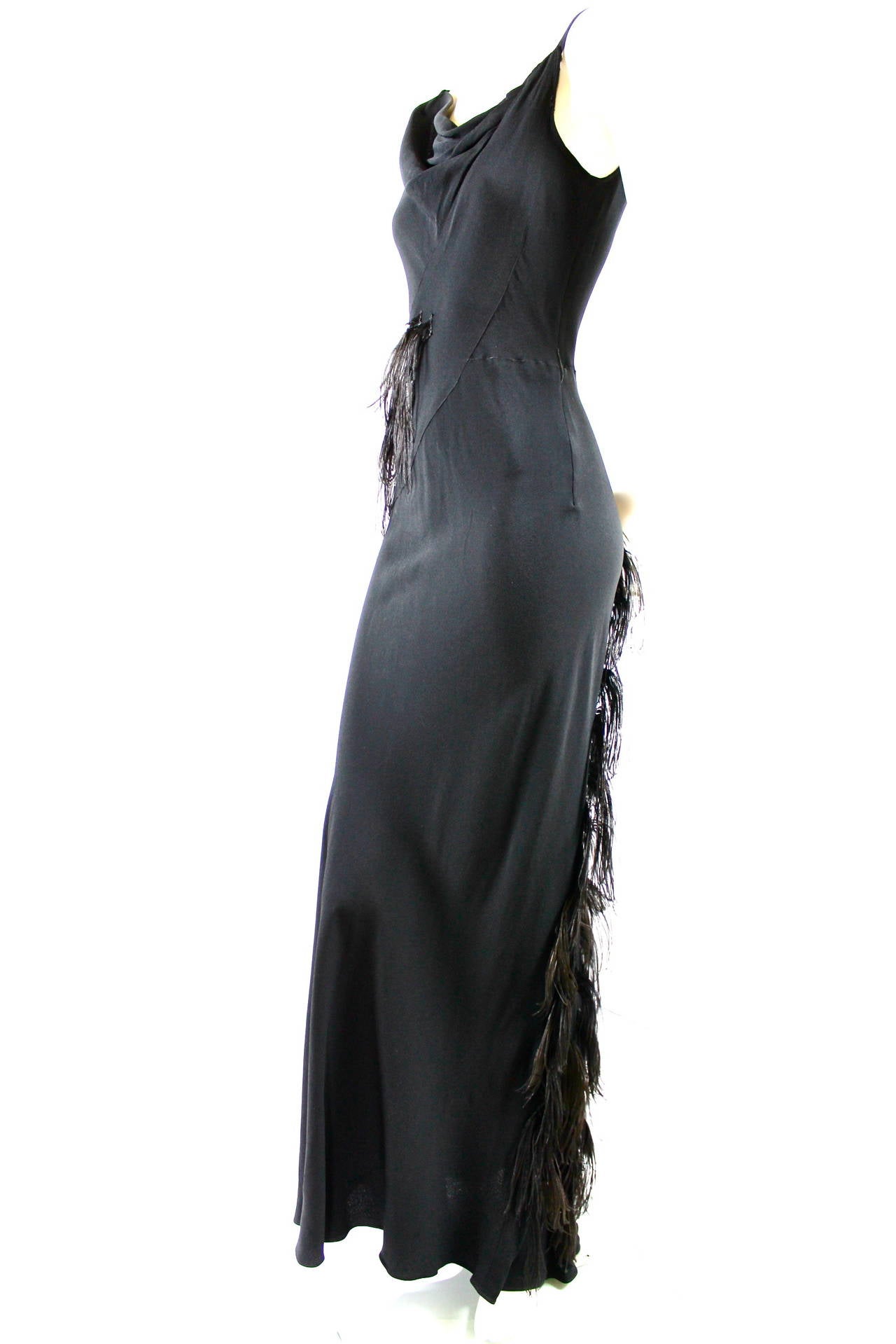 Paquin Couture 1930s Bias Satin Back Crepe and Ostrich Feather Gown at ...