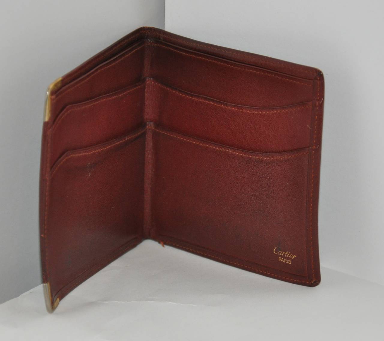 Cartier Burgundy Men's European Billfold with 18k Accents at 1stDibs