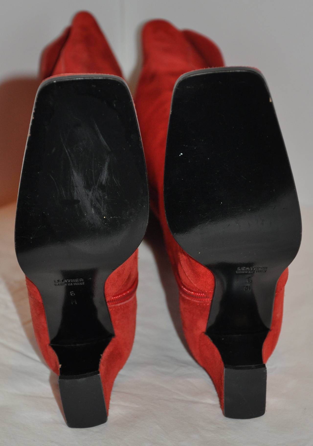 Yves Saint Laurent Bold Red Suede with Side Pocket High Boots at 1stDibs
