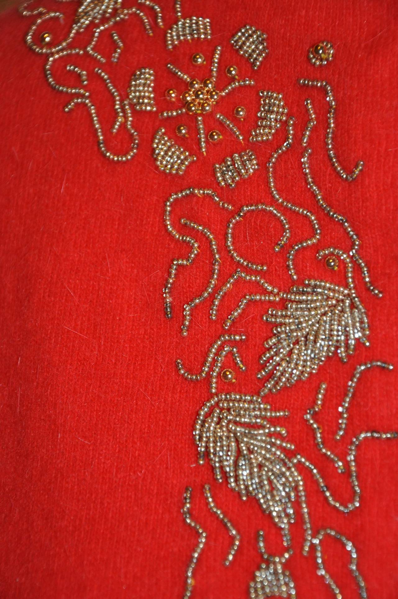 Bold Red Angora with Detailed Micro Seed Cardigan at 1stDibs