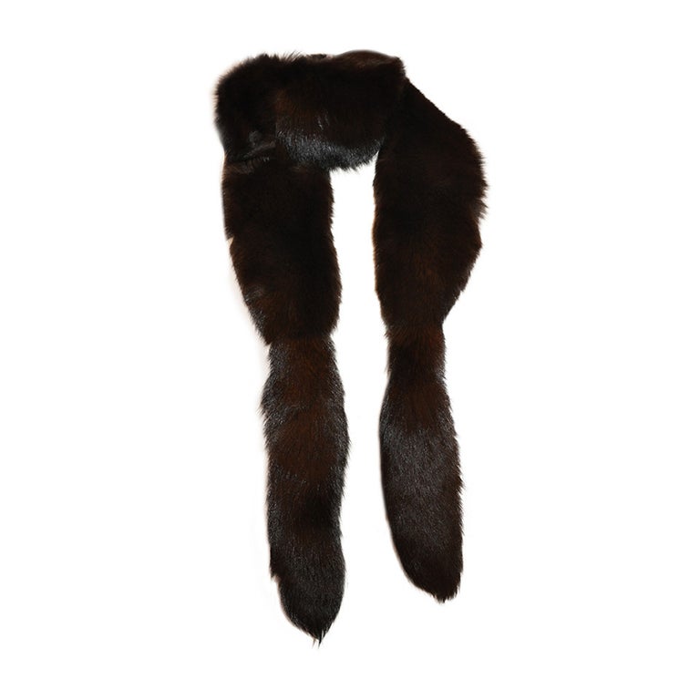 Warm Coco-Brown Full Female Skin Wide Fox with Fox Tail Scarf at 1stDibs