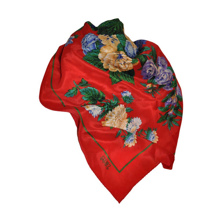 Echo "Club 7" Red Floral Silk Scarf at 1stDibs