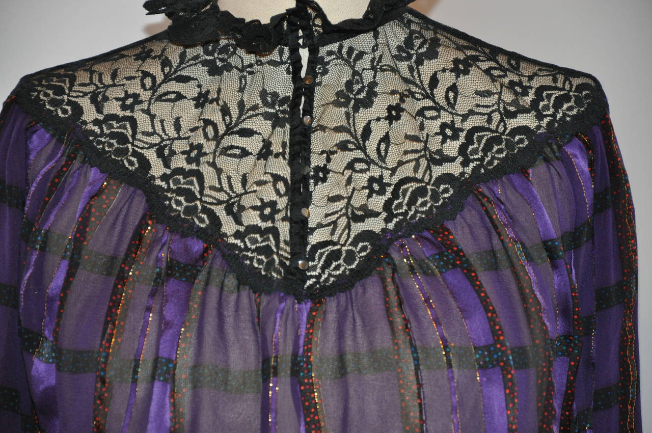 Multi Violet with Metallic Silk and Chiffon with Lace and Ruffle Top ...