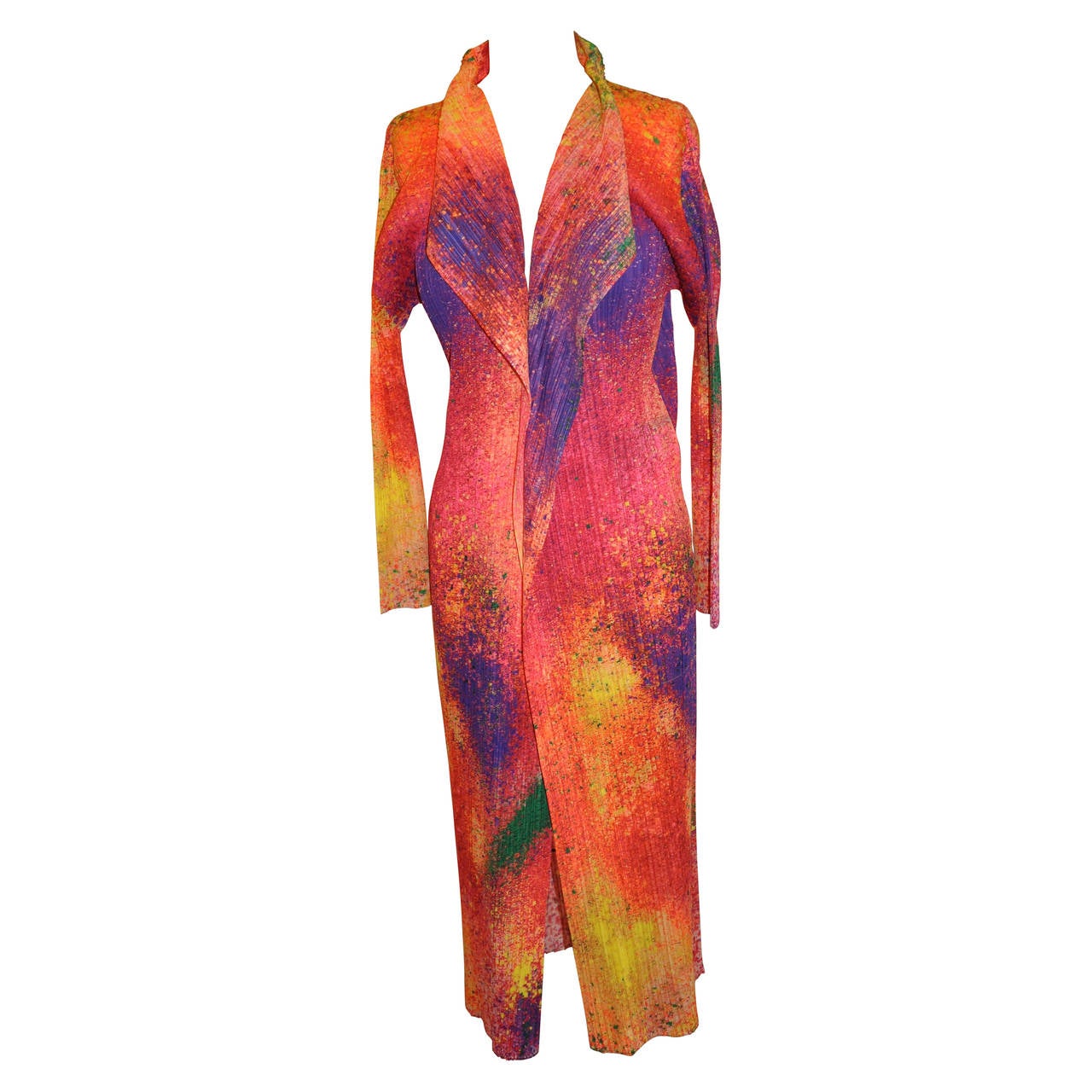 Issey Signature Pleated Multi-Color "Graffiti" Open Coat at 1stDibs