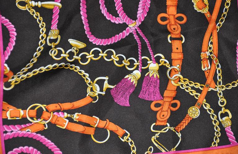 Multi-Colored "Chain and Horse bit" Silk Scarf For Sale at 1stDibs