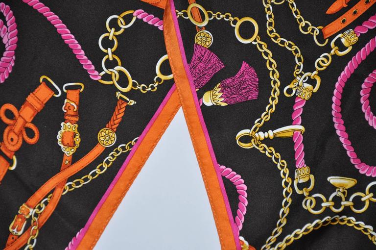 Multi-Colored "Chain and Horse bit" Silk Scarf For Sale at 1stDibs