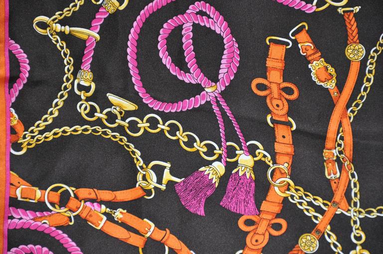 Multi-Colored "Chain and Horse bit" Silk Scarf For Sale at 1stDibs
