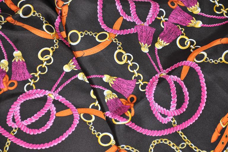 Multi-Colored "Chain and Horse bit" Silk Scarf For Sale at 1stDibs