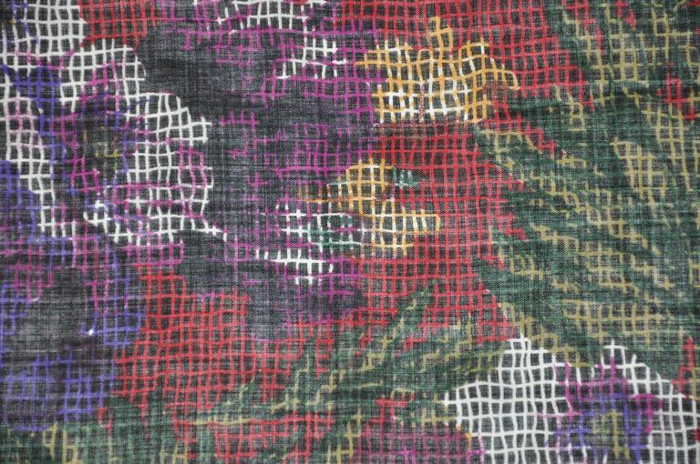 Large Multi-Color Wool Challis with Fringe Scarf For Sale at 1stDibs