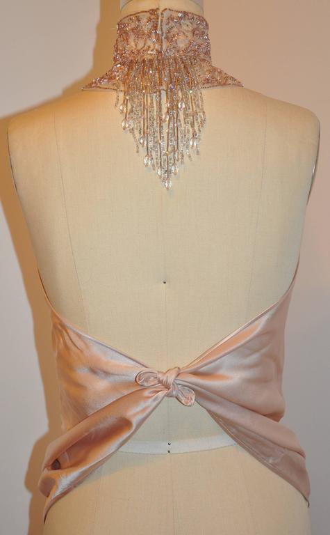 Valentino "Boutique" Champagne Crepe de Chine Micro Embroidered Halter ...