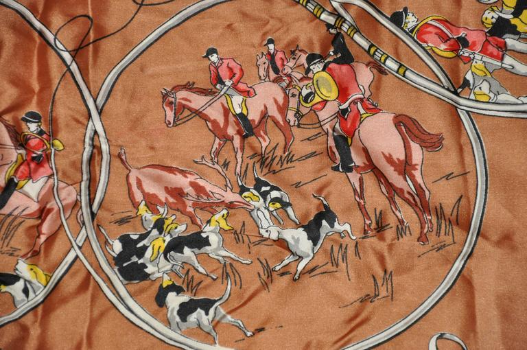 "Fox Hunting and French Horns" Silk Scarf For Sale at 1stDibs