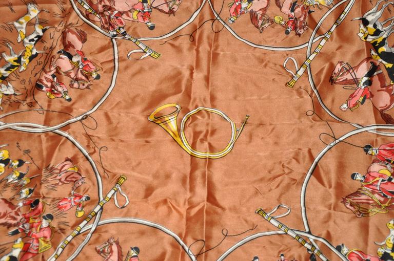 "Fox Hunting and French Horns" Silk Scarf For Sale at 1stDibs