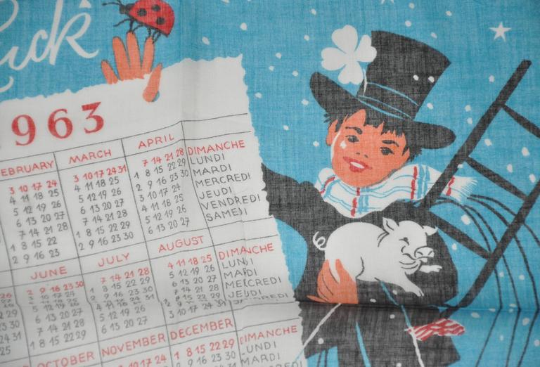 "1963" Calendar Cotton Handkerchief For Sale at 1stDibs | calendar 1963 ...