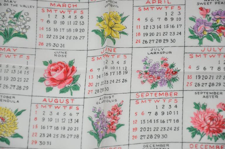 "1965" Calendar Cotton Handkerchief For Sale at 1stDibs | 1965 calender ...