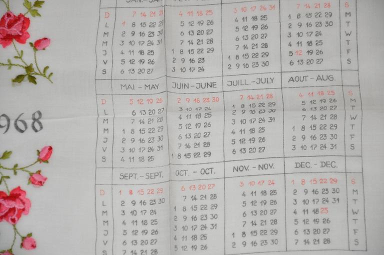 "1968" Calendar Cotton Handkerchief For Sale at 1stDibs